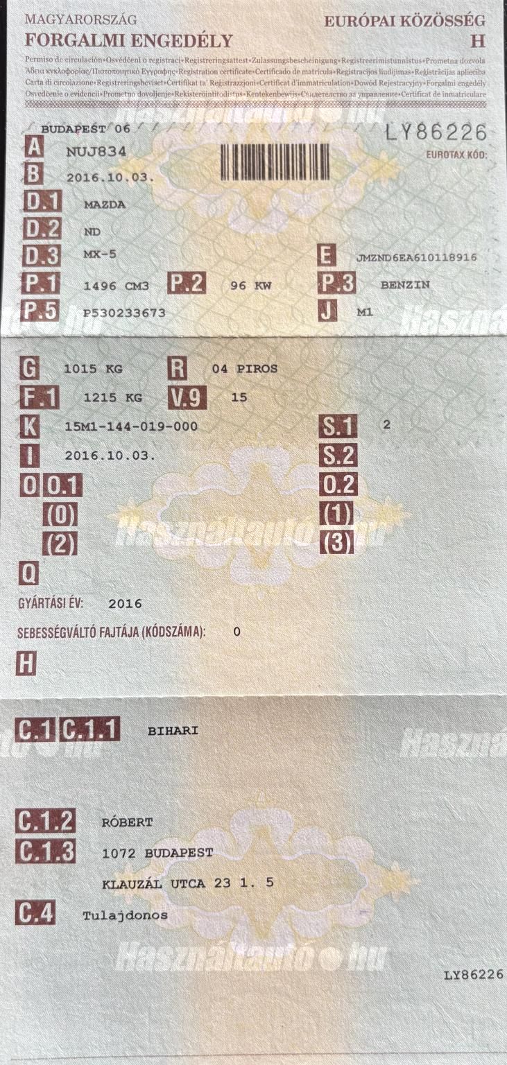 Eladó MAZDA MX-5 Cabrio (2016) | Használtauto.hu